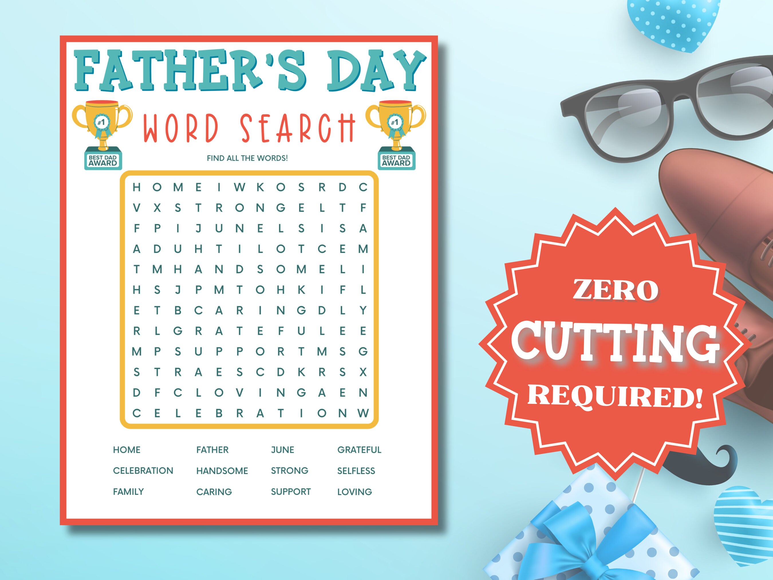 Fathers Day Word Search Fathers Day Game Fathers Day Etsy