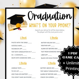 What's on Your Phone Printable Graduation Party Game, What's in Your ...