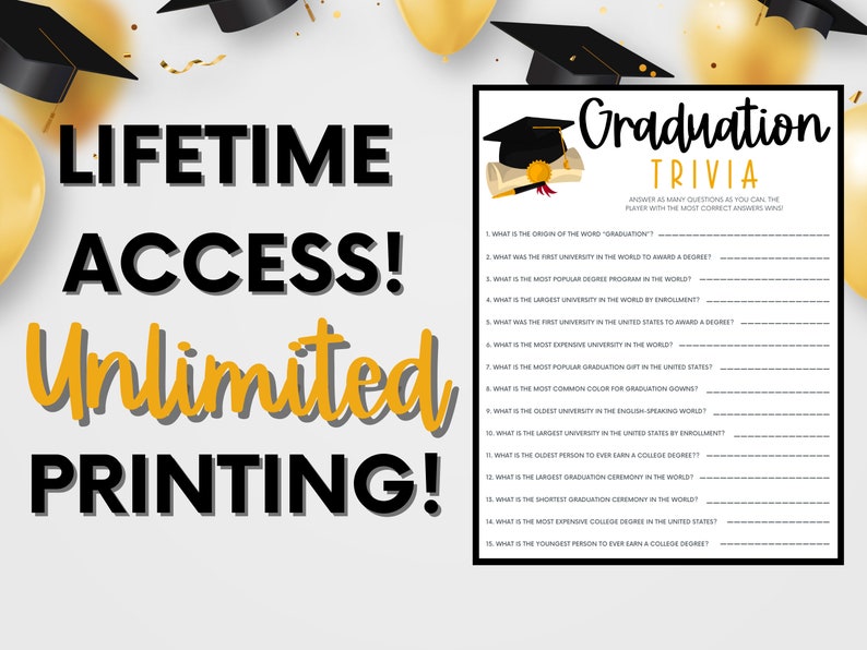 Graduation Trivia Printable Graduation Party Game Graduation - Etsy