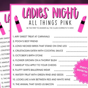 Ladies Night All Pink Trivia Game, Ladies Night Out, Girls Night Out ...