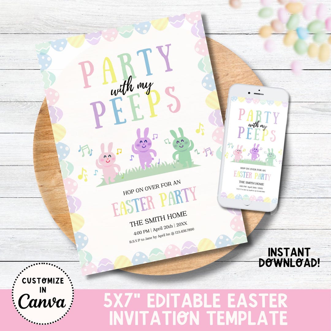 Party With My Peeps Editable Easter Egg Hunt Invitation Template ...