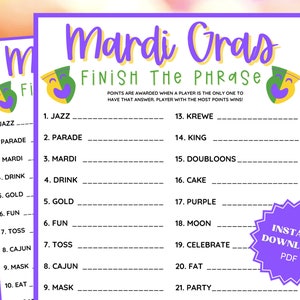 Mardi Gras Finish the Phrase Game: Printable Party Activity (PDF) - Etsy