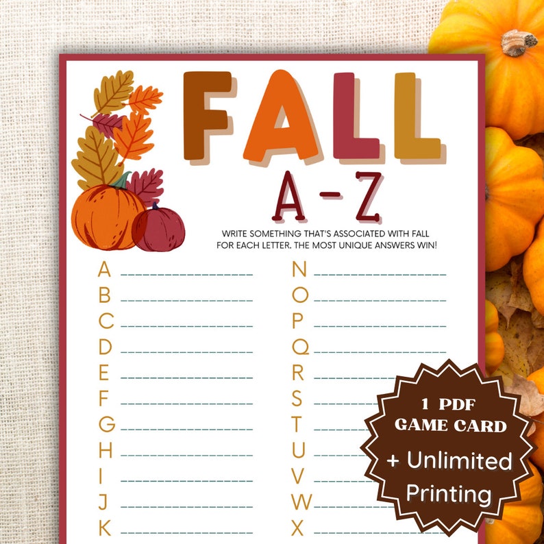 A-Z Fall Word Game Printable: Kids Activity (digital Download) - Etsy