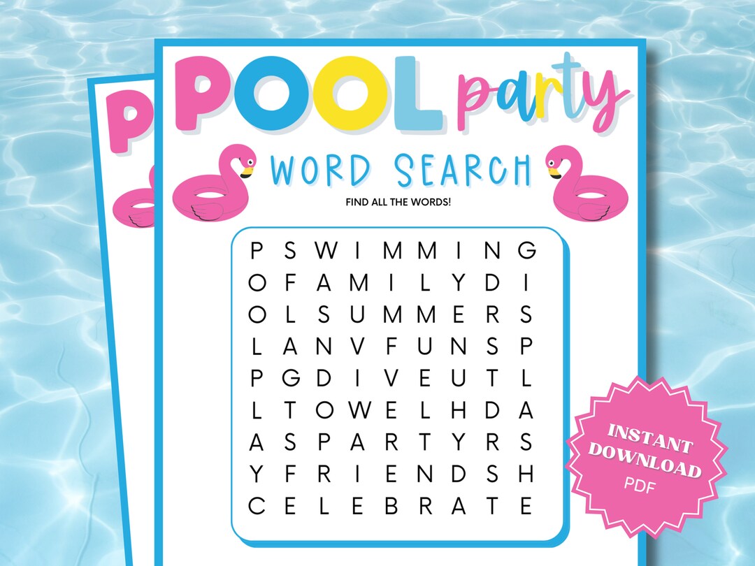 Word Search Pool Party Printable Game, Pool Party Games, Pool Party ...