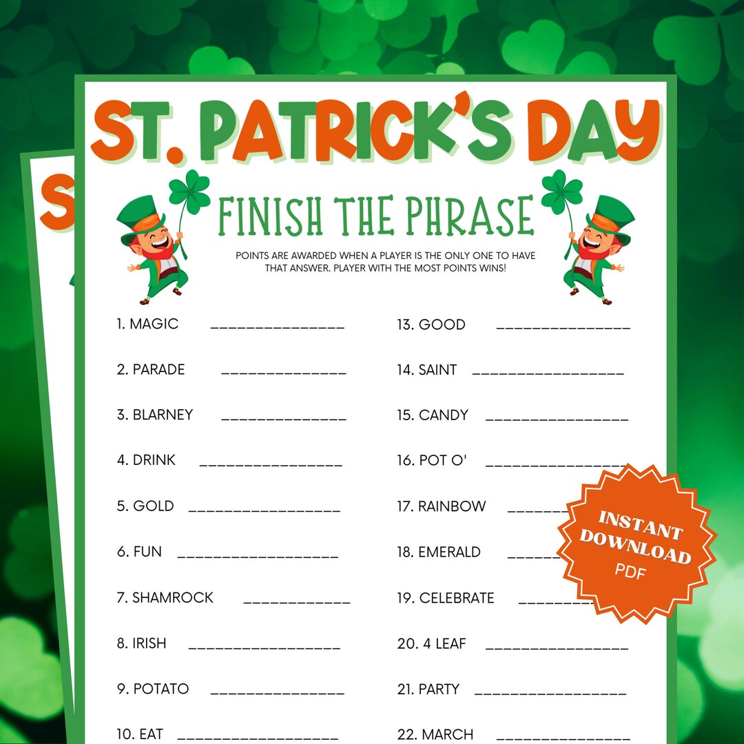 St Patricks Day Finish the Phrase Game, St Patricks Games, St Patricks ...