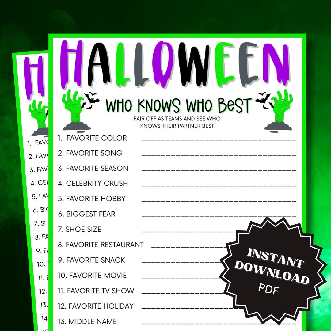 Who Knows Who Best Halloween Game Printable, Halloween Games, How Well ...