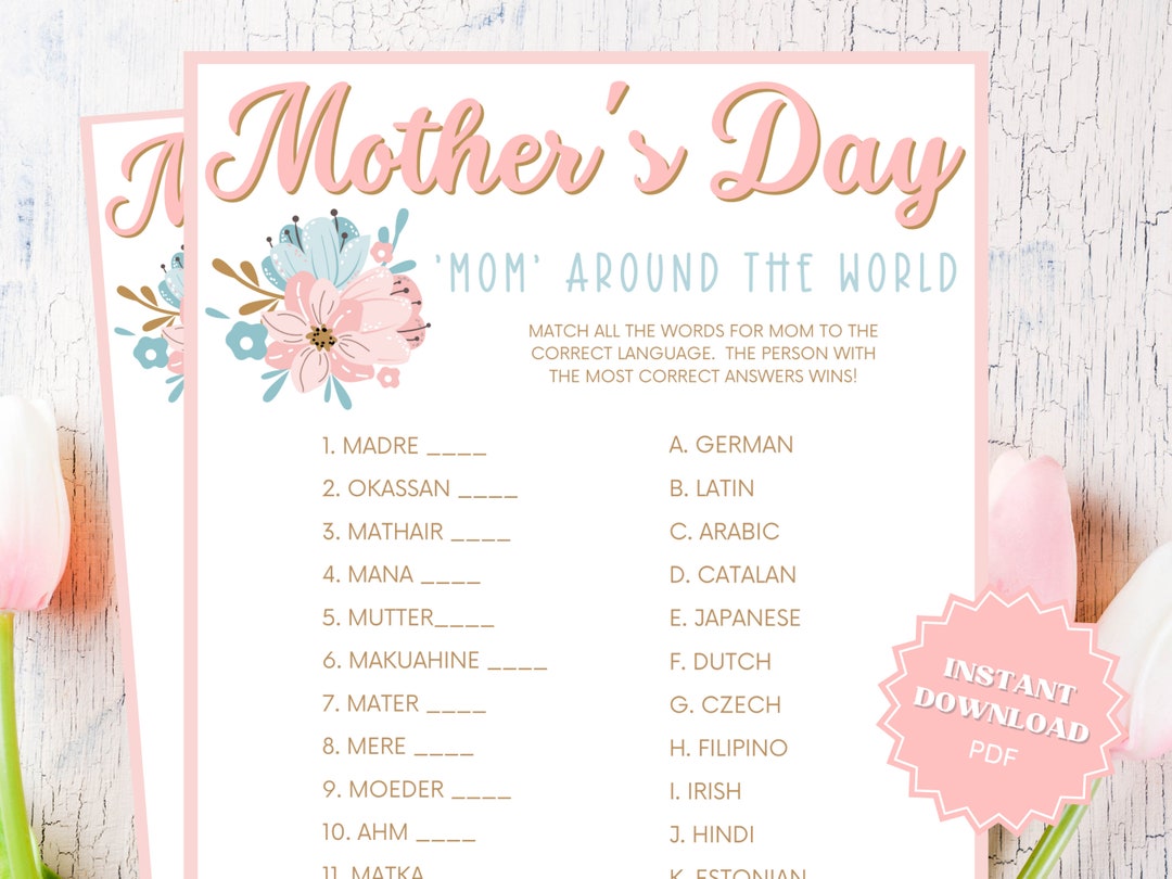 Mom Around the World Trivia Printable Mothers Day Game, Group Game ...