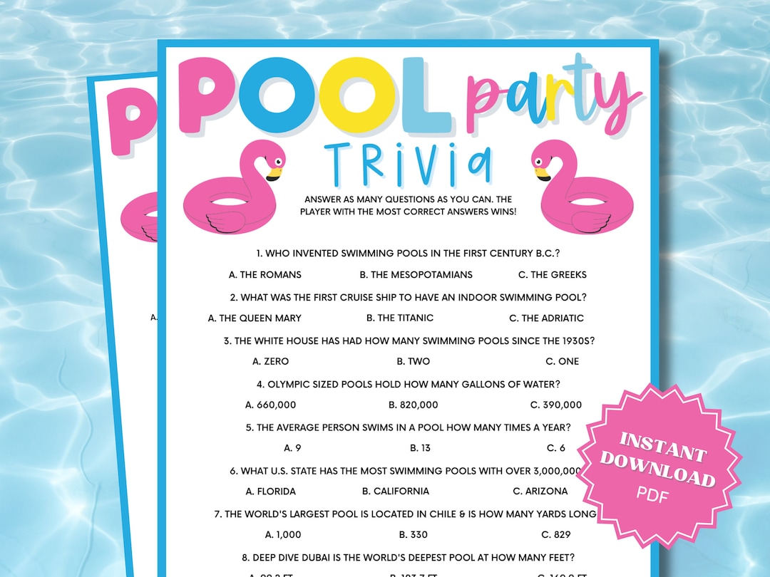 Pool Party Trivia Game: Printable Adult Summer Activity (digital ...