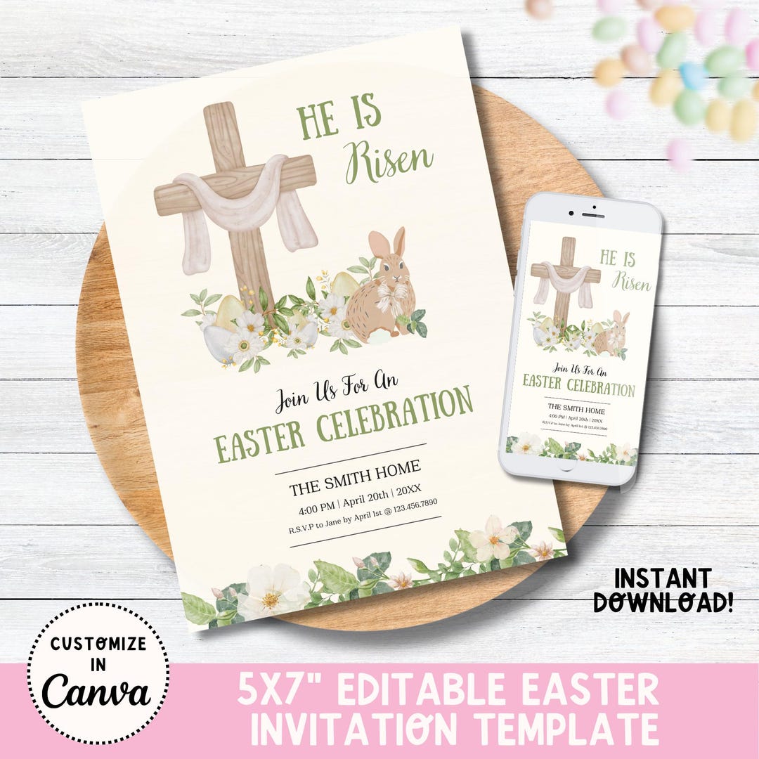 Religious Easter Invitation | Editable Easter Invitation Template ...