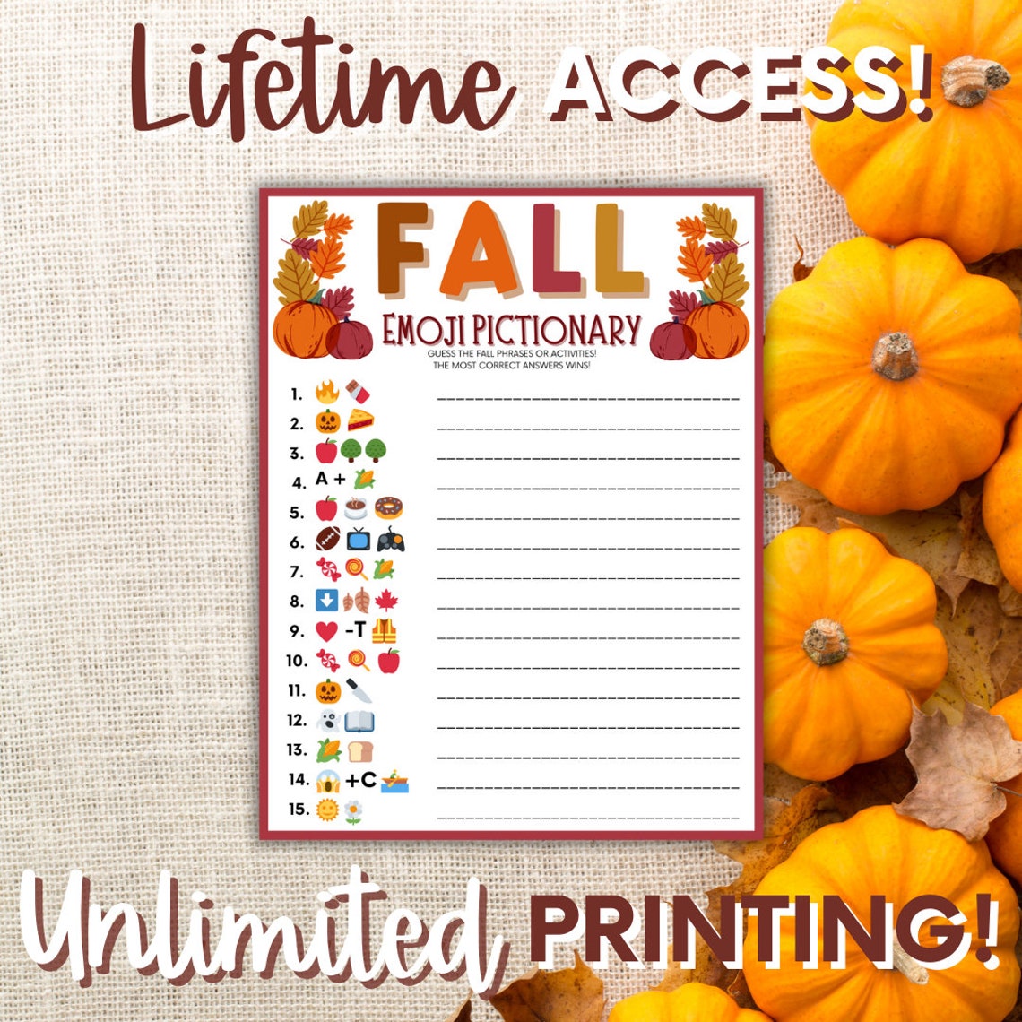 Fall Emoji Pictionary Game: Printable Autumn Activity (digital Download ...