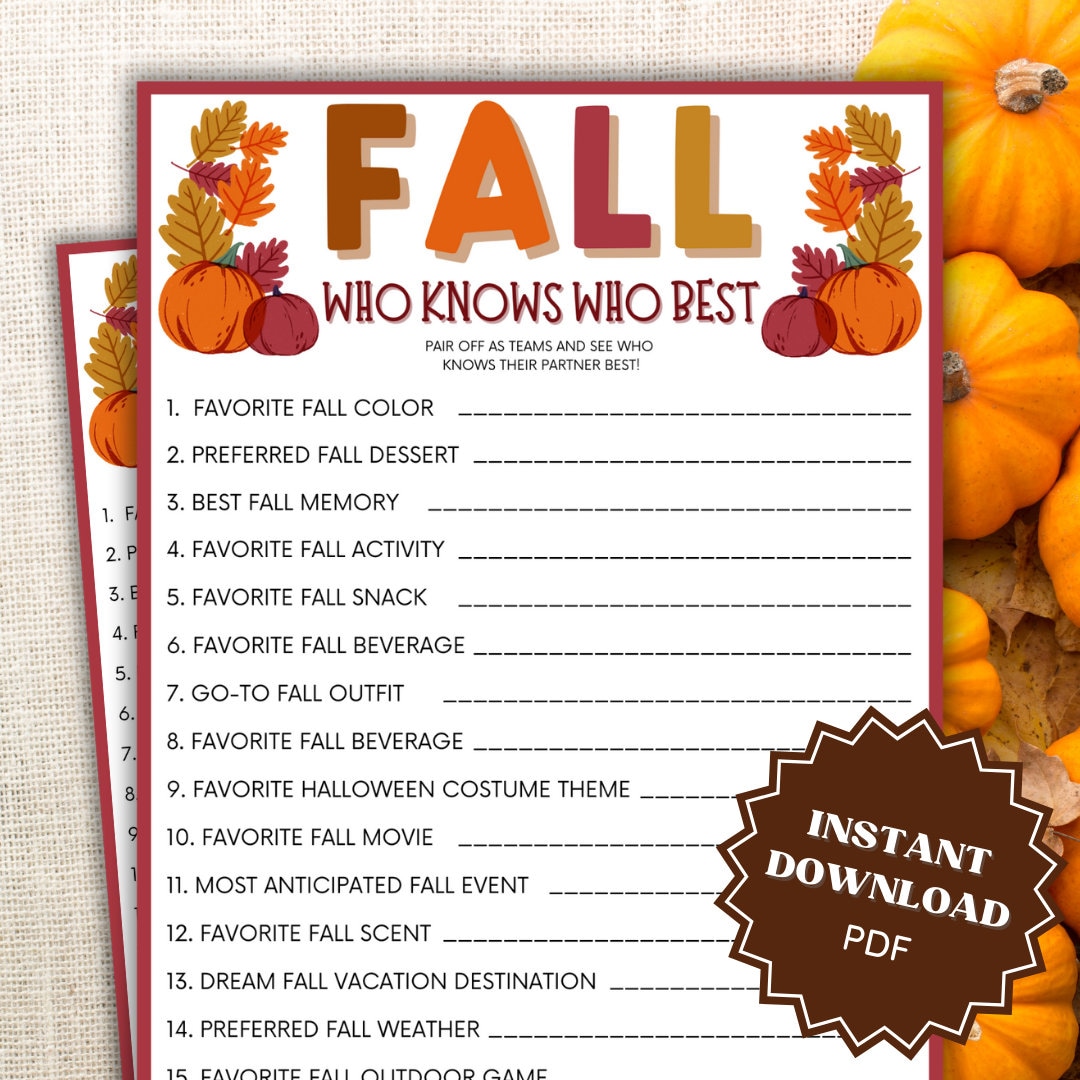 Who Knows Who Best Fall Game Printable, Fall Games for Teens, Fall ...