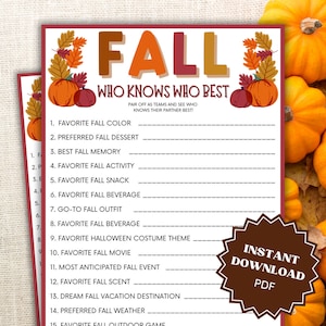 Who Knows Who Best Fall Game Printable, Fall Games for Teens, Fall ...