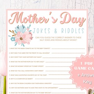 Jokes and Riddles Trivia Printable Mothers Day Game, Group Games ...