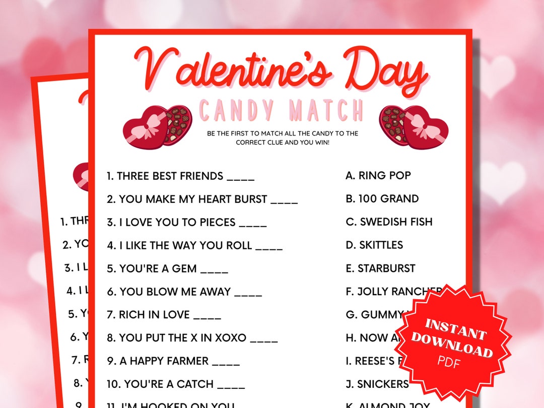 Valentine's Day Candy Match, Matching Games, Word Games, Valentines ...