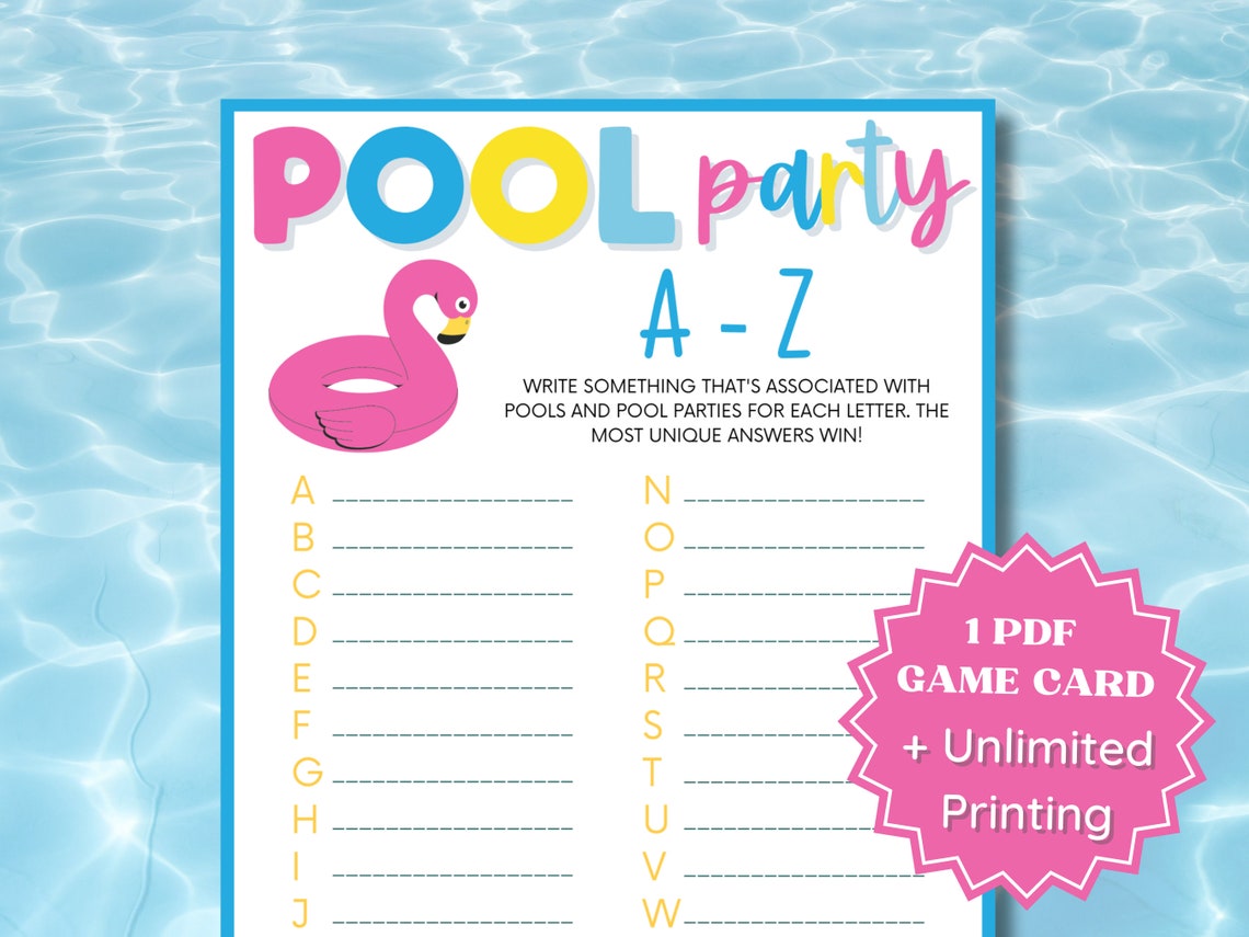 A-Z Pool Party Word Game Pool Party Games Pool Party - Etsy