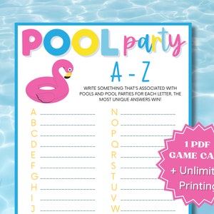 A-Z Pool Party Word Game, Pool Party Games, Pool Party Activity, Pool ...