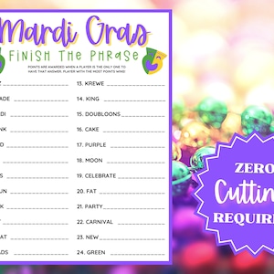 Mardi Gras Finish the Phrase Game, Mardi Gras Party, Mardi Gras ...