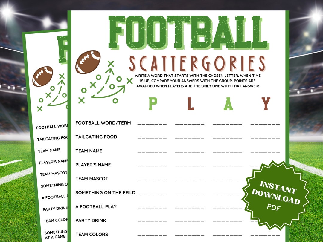Football Scattergories: Super Bowl Party Word Game (digital Download ...