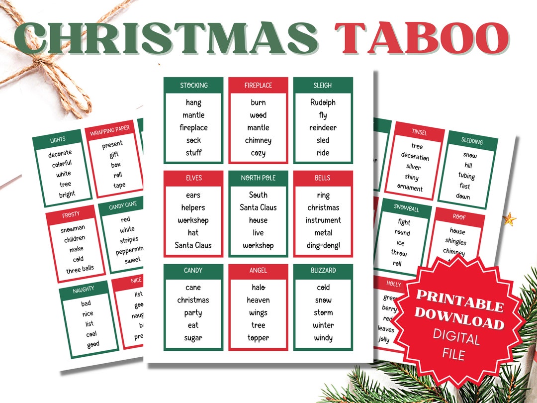 Christmas Taboo Game Christmas Taboo Cards Christmas Taboo - Etsy