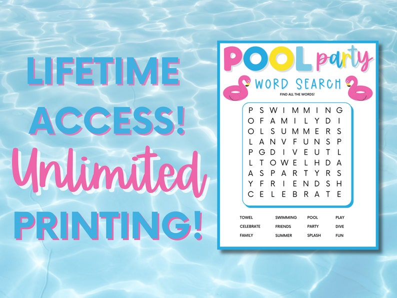 Pool Party Word Search Game: Printable Kids Activity (digital Download ...