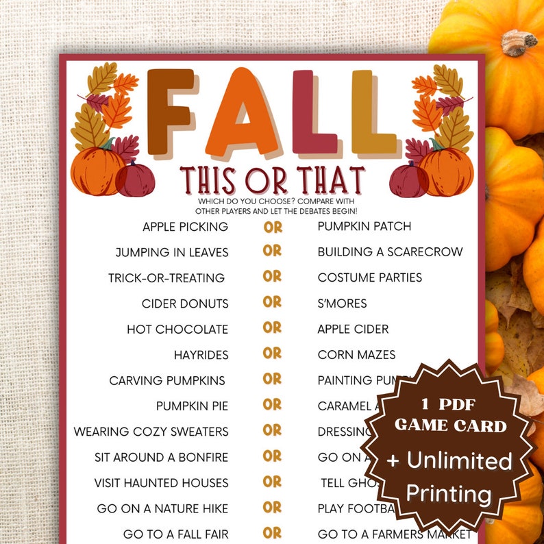 Fall This or That Game: Printable Autumn Activity (PDF Download) - Etsy