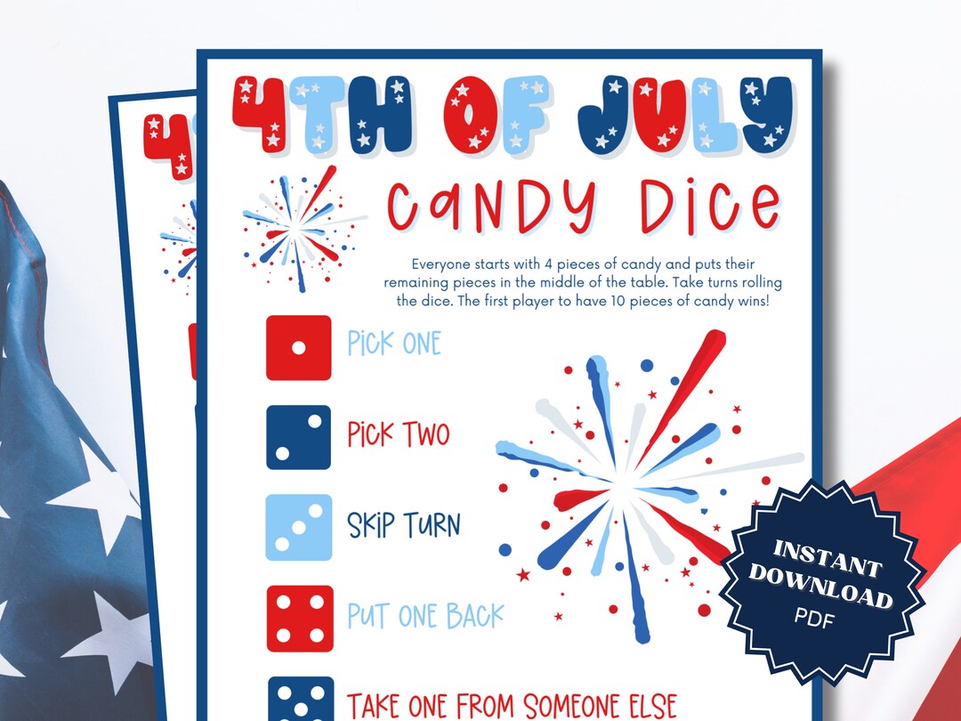 Candy Dice 4th of July Game, 4th of July Games, 4th of July Party, 4th ...