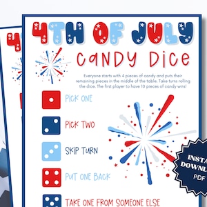 Candy Dice 4th of July Game, 4th of July Games, 4th of July Party, 4th ...