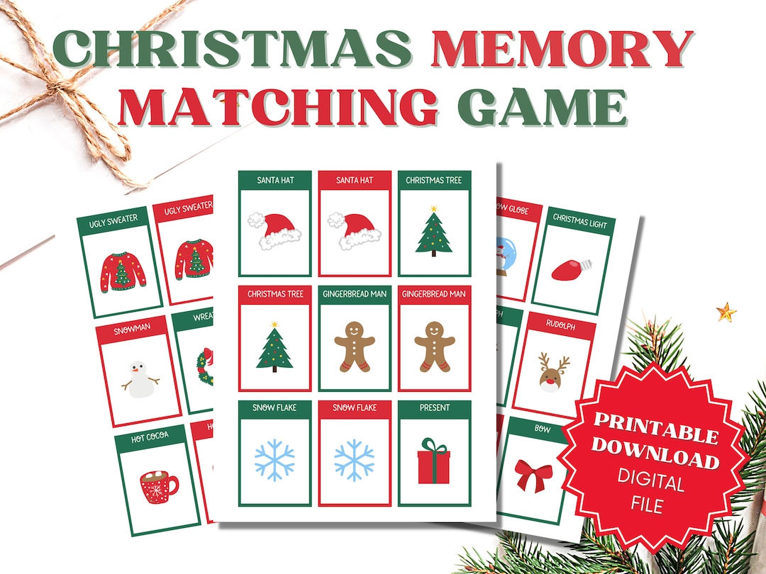 Christmas Memory Game, Printable Christmas Matching Game, Winter Game ...
