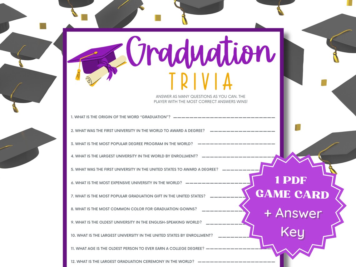 Graduation Trivia Printable Graduation Party Game Graduation - Etsy