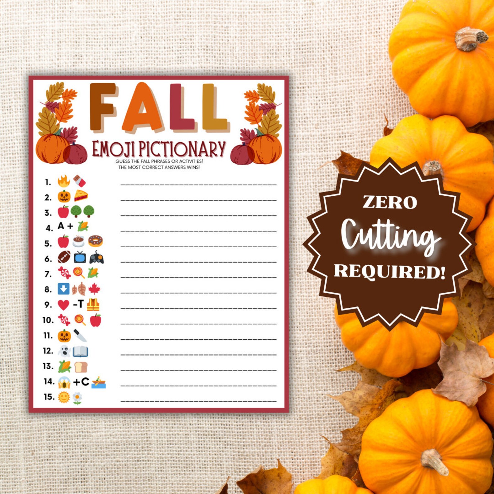 Fall Emoji Pictionary Game: Printable Autumn Activity (digital Download ...