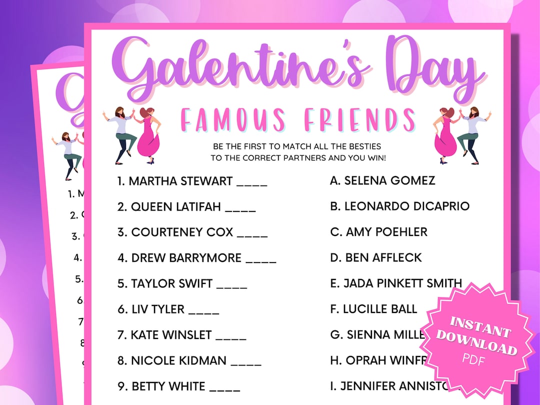 Galentine's Day Famous Friends Trivia Game, Galentines Party ...