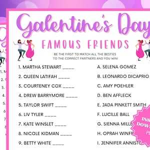 Galentine's Day Famous Friends Trivia Game, Galentines Party ...
