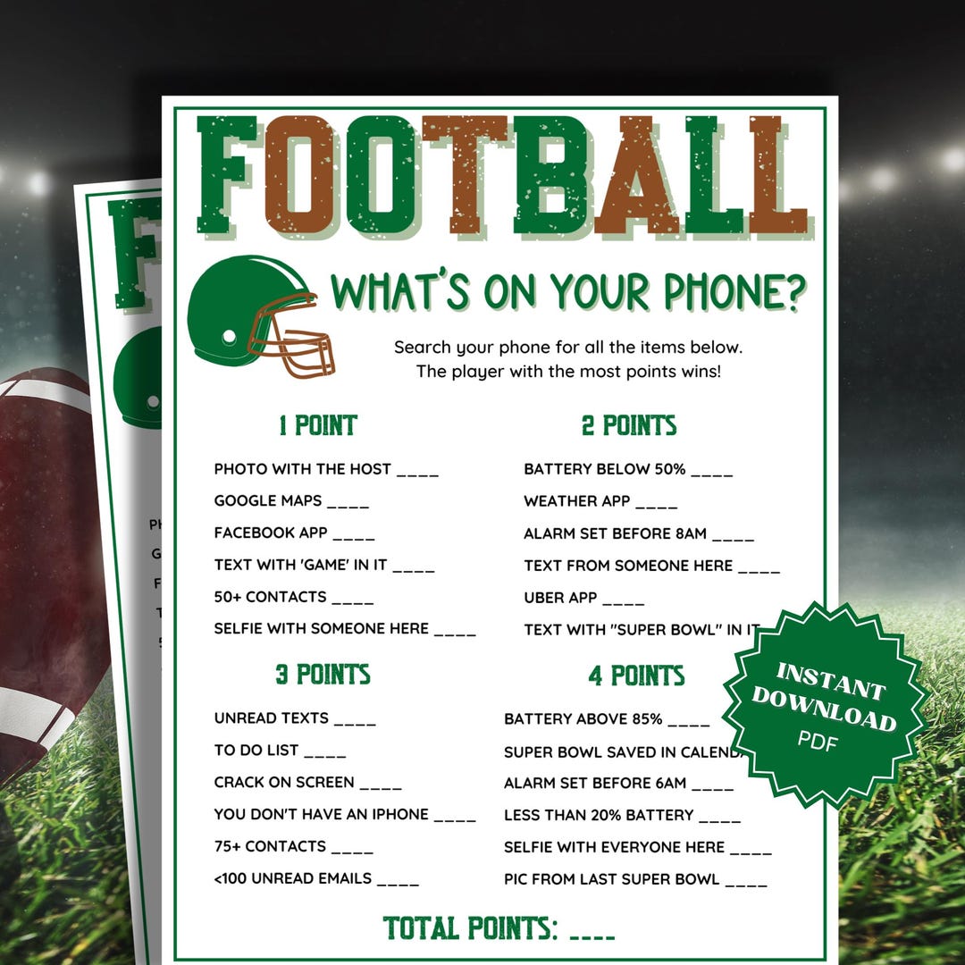What's on Your Phone Super Bowl Game: Family & Adult Party (digital ...
