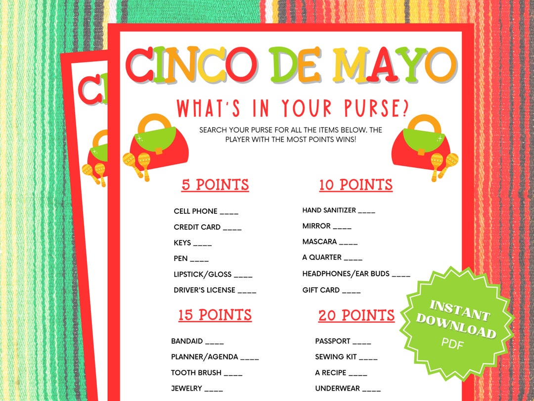Qué hay en tu bolso Juego imprimible del Cinco de Mayo, juego de ...