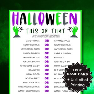 This or That Halloween Game Printable, Halloween Games, Halloween ...