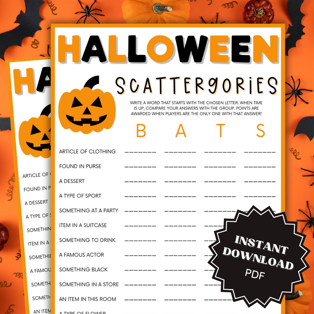 Halloween Scattergories Game: Printable Word Games (digital Download ...