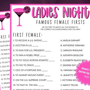 Ladies Night Famous Female Firsts Trivia Game, Ladies Night Out, Ladies ...