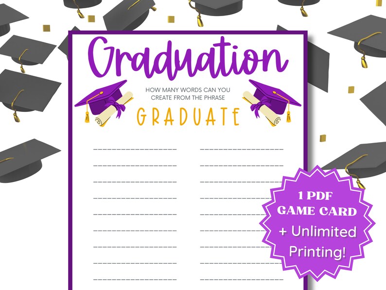 Graduation Party Word Game: Printable Activity (digital Download ...
