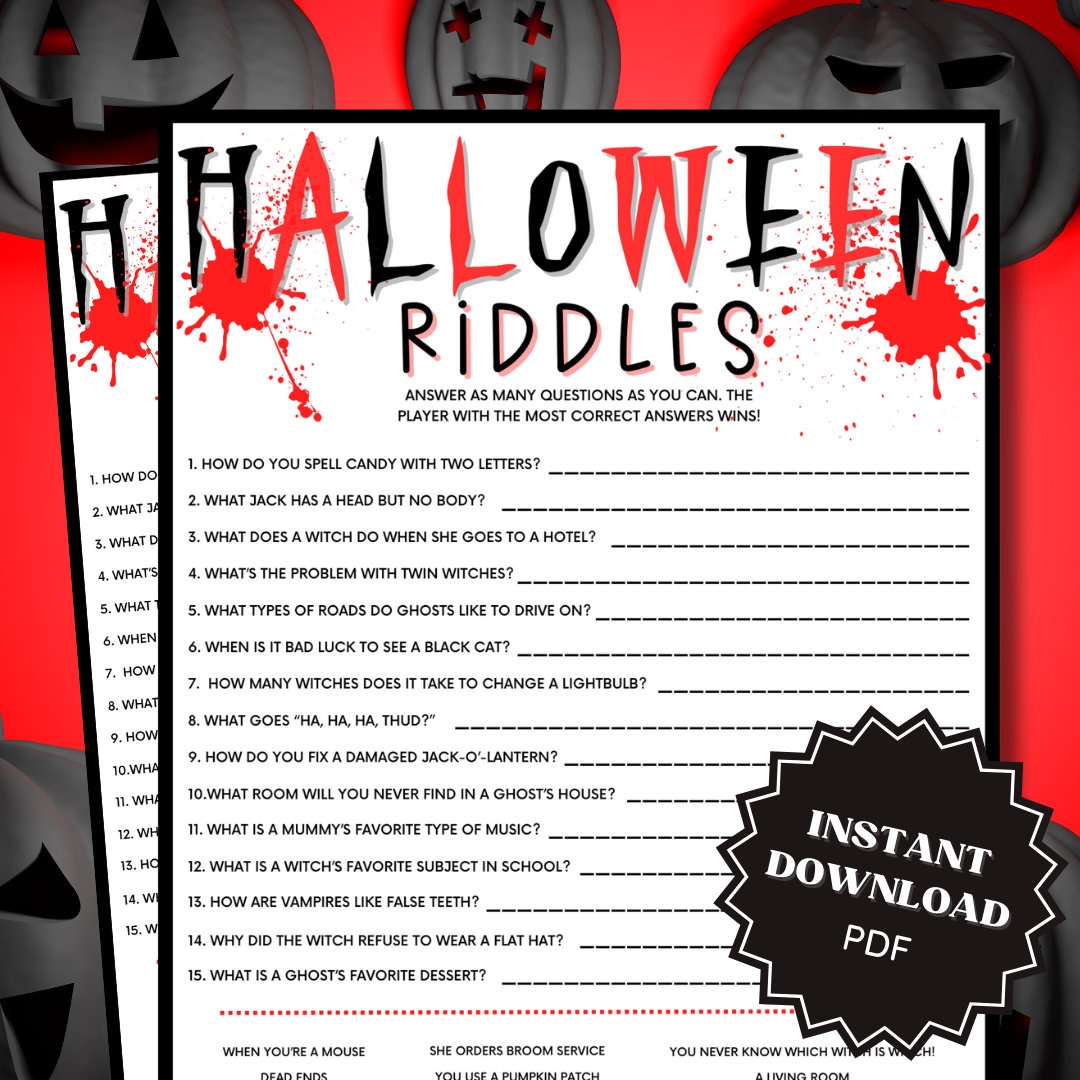 Riddles Printable Halloween Game for Kids, Trivia Games, Halloween ...