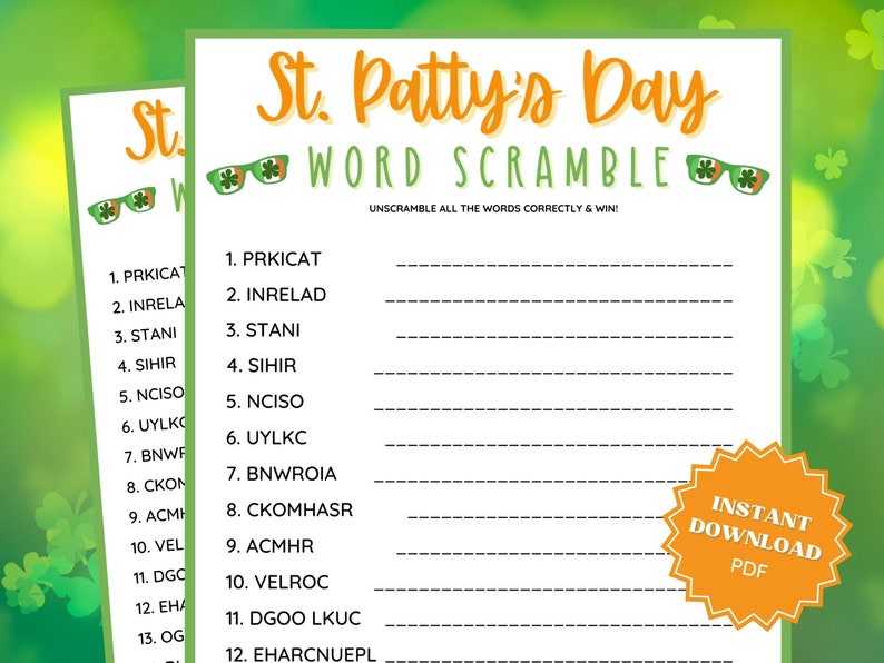 St. Patrick's Day Word Scramble Game: Trivia Printable (digital ...