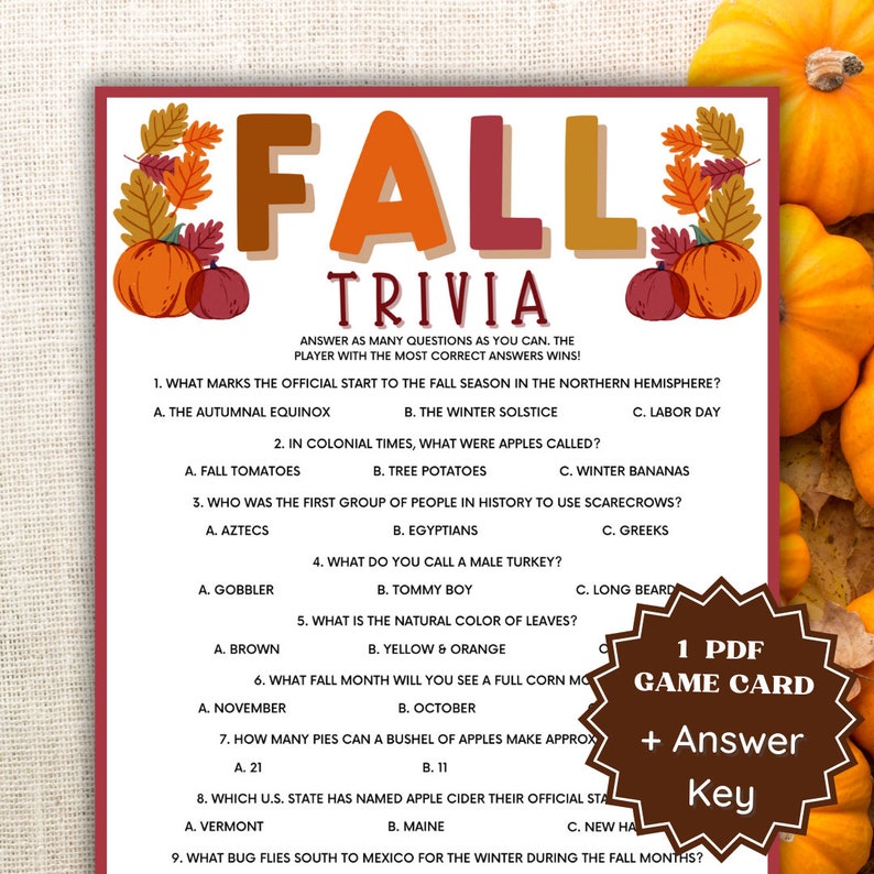 Fall Trivia Game: Printable Autumn Activity (PDF Download) - Etsy Canada