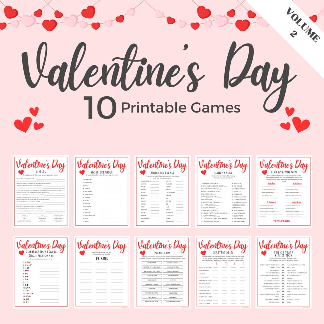 10 Valentines Game Bundle Vol. 2, Valentines Games Printable ...