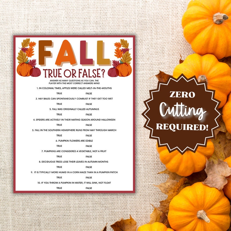 True or False Fall Trivia Game: Printable Autumn Activity (digital ...