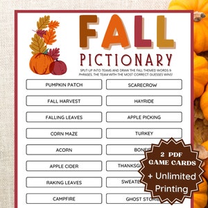 Pictionary Fall Game Printable, Fall Games Printable, Fall Games for ...