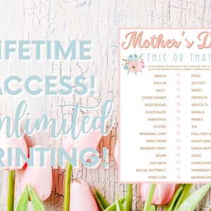 This or That Printable Mother's Day Game, Mothers Day Games, Mothers ...