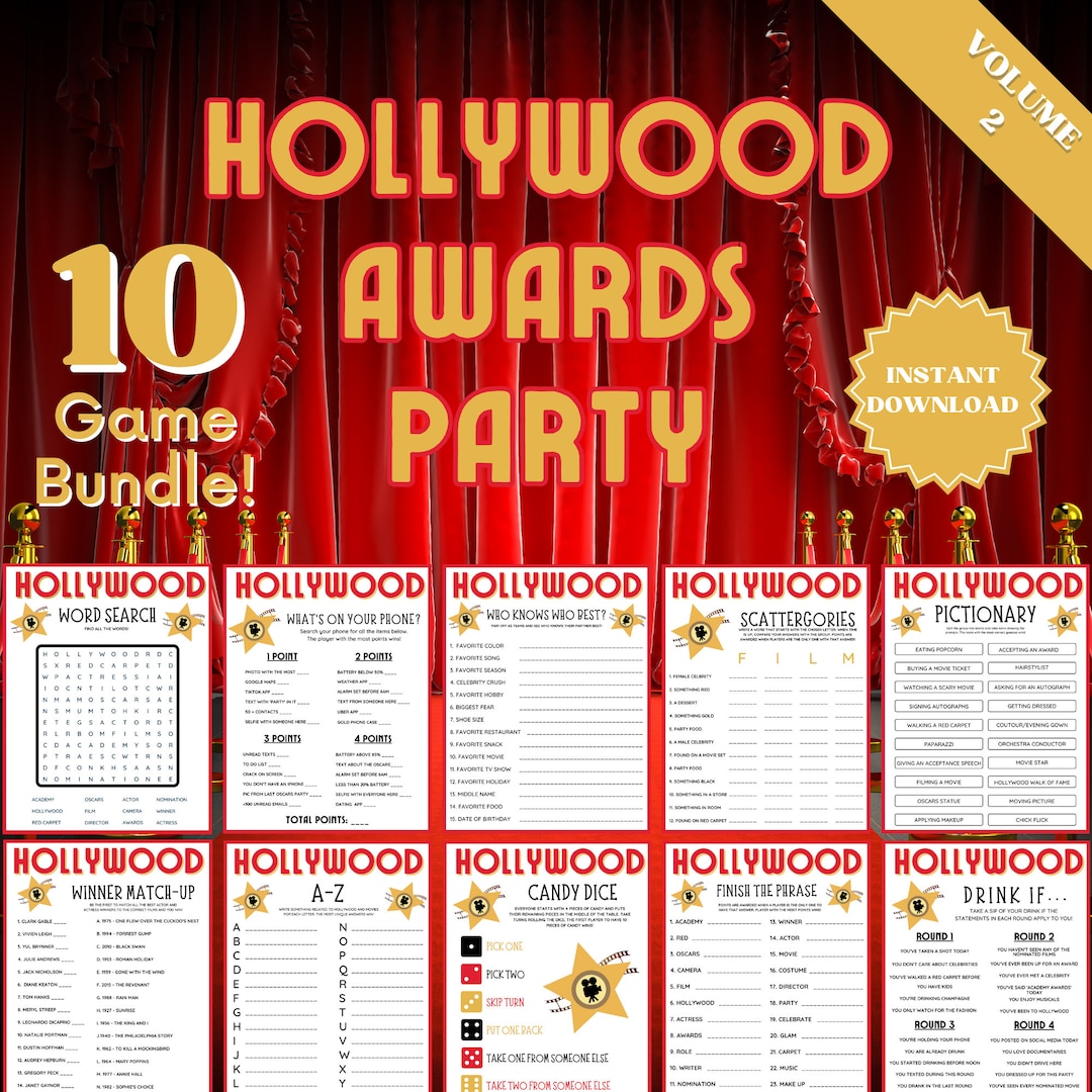 Oscars Party 10 Game Bundle Vol 2, Word Search, Candy Dice Game, Adult ...