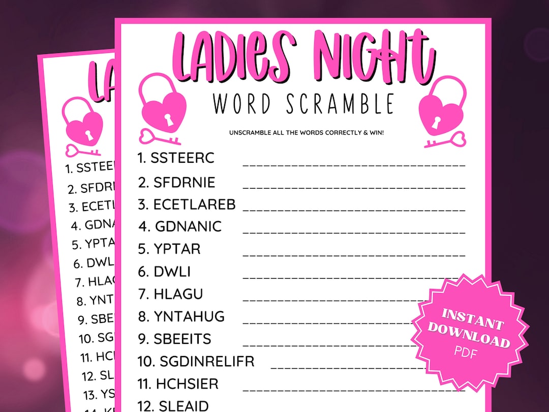 Ladies Night Word Scramble Game, Ladies Night Out, Girls Night Out ...