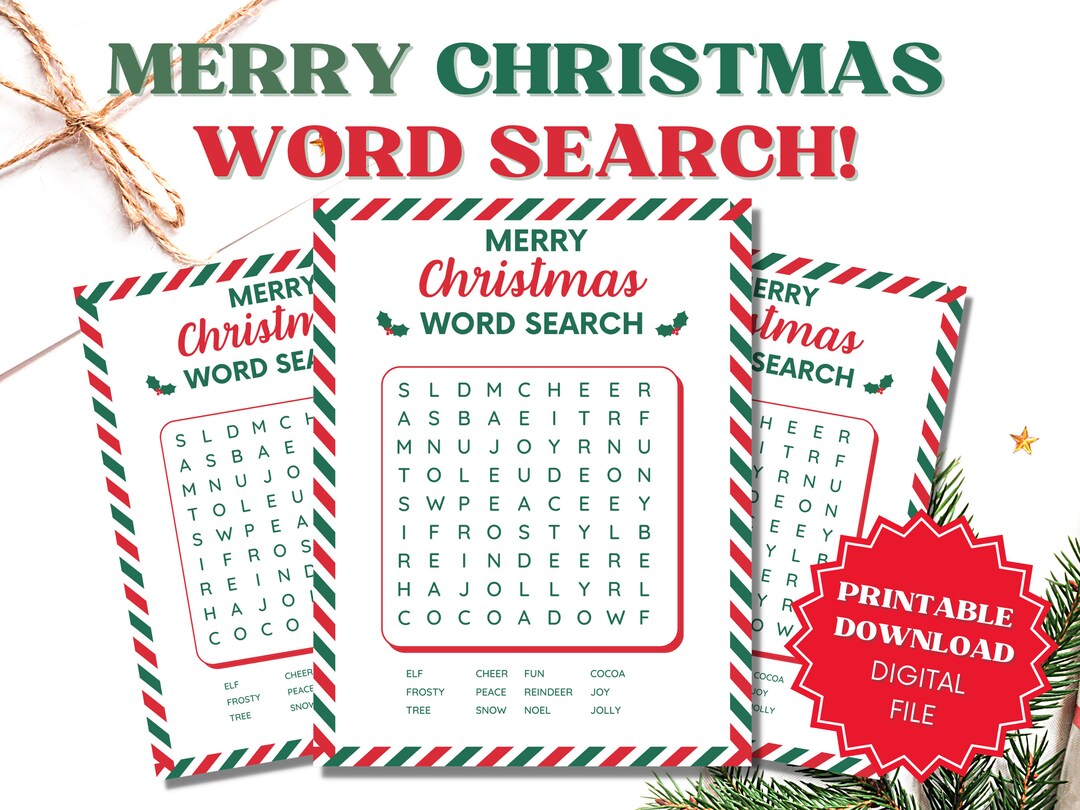 Christmas Word Search Kids Party Game, Ready to Print Christmas ...