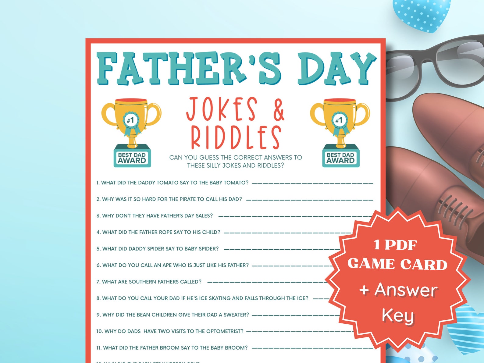 Jokes and Riddles Trivia Printable Fathers Day Game Group - Etsy