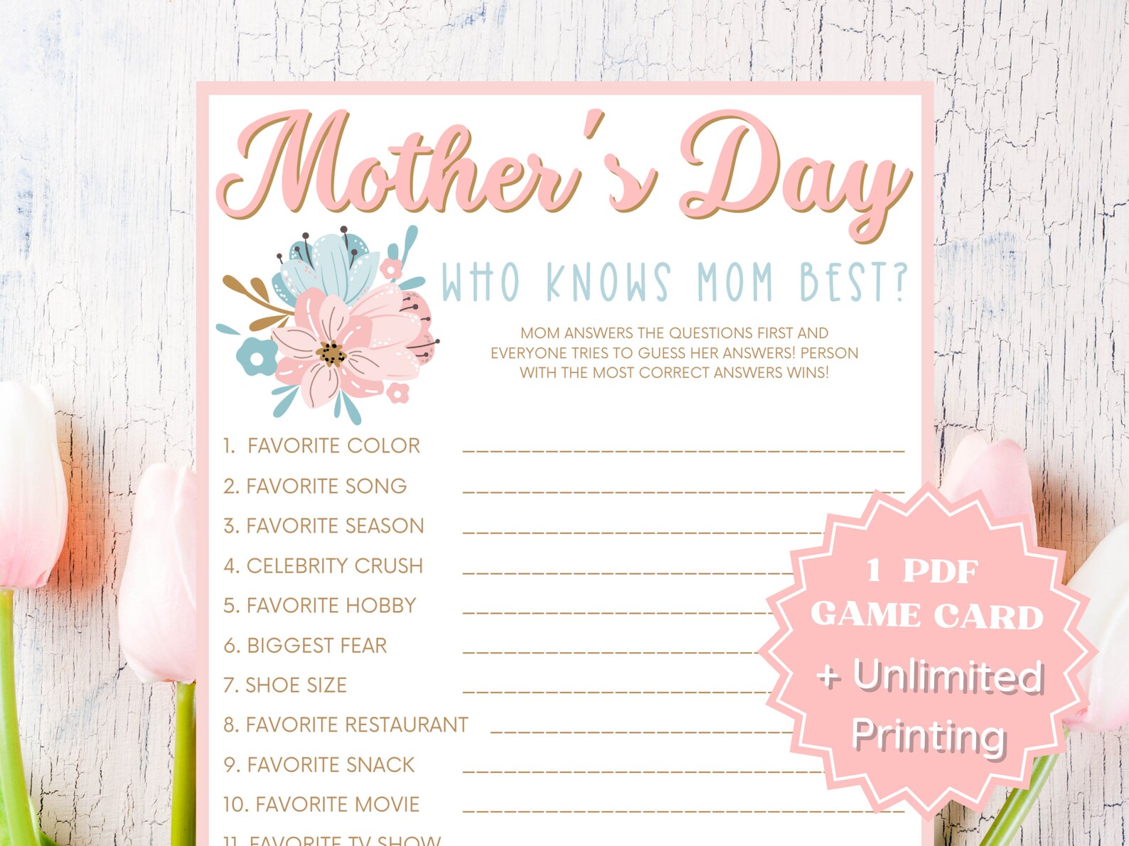 Who Knows Mom Best Mother's Day Game, Mothers Day Activity, Mothers Day ...